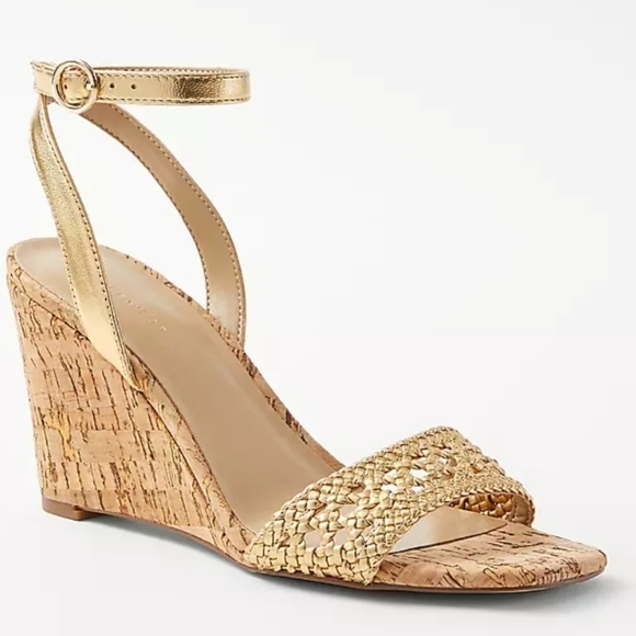 Ann Taylor | Shoes | New Ann Taylor Leather Woven Mettalic Gold Cork ...
